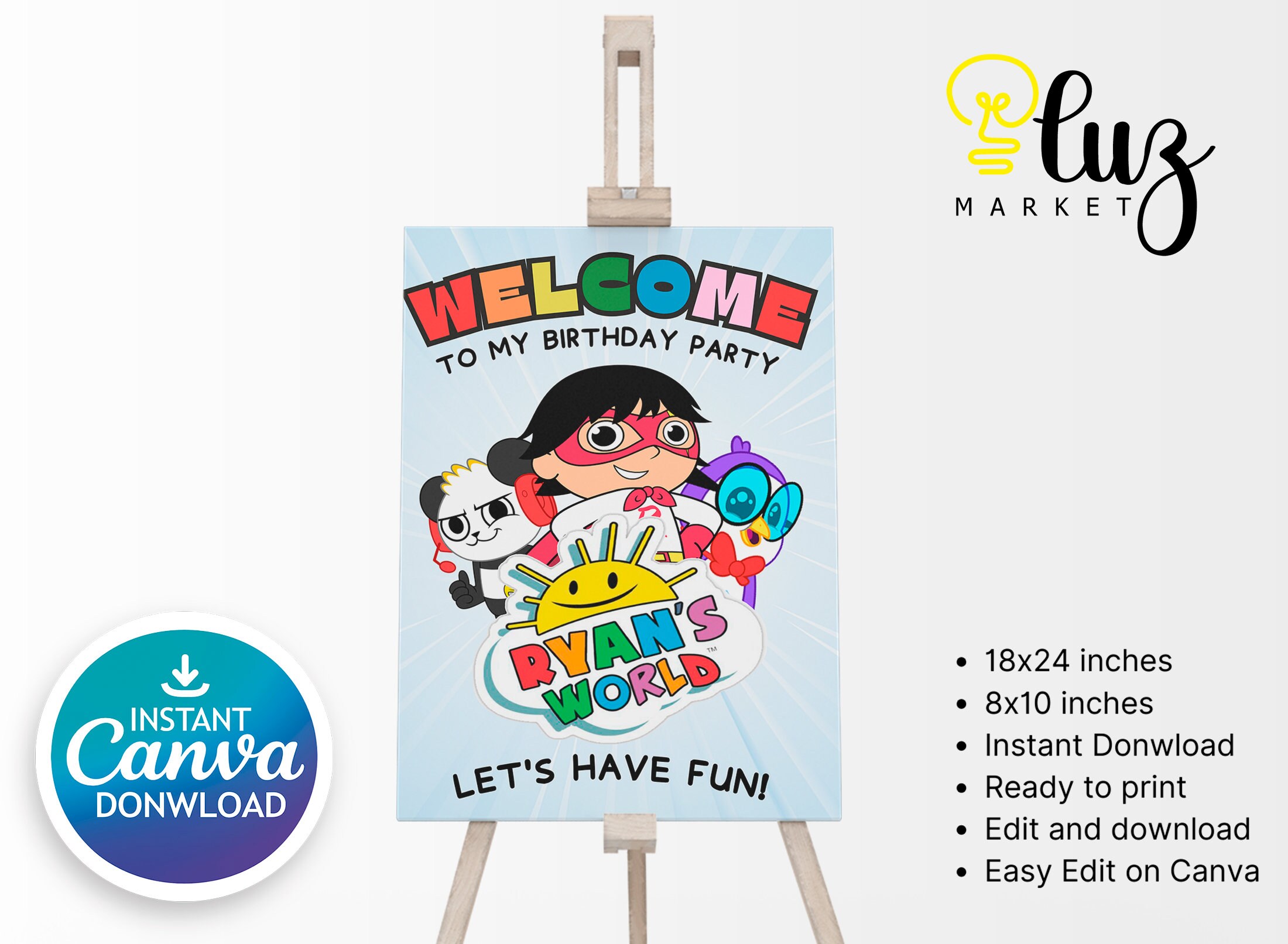 Digital & Printable Birthday Ryan Party Welcome Custom Personalized ...