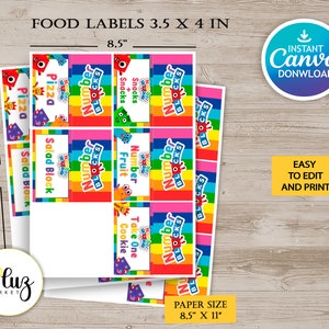 Numberblocks Food Labels Instant Digital Download Different Characters ...