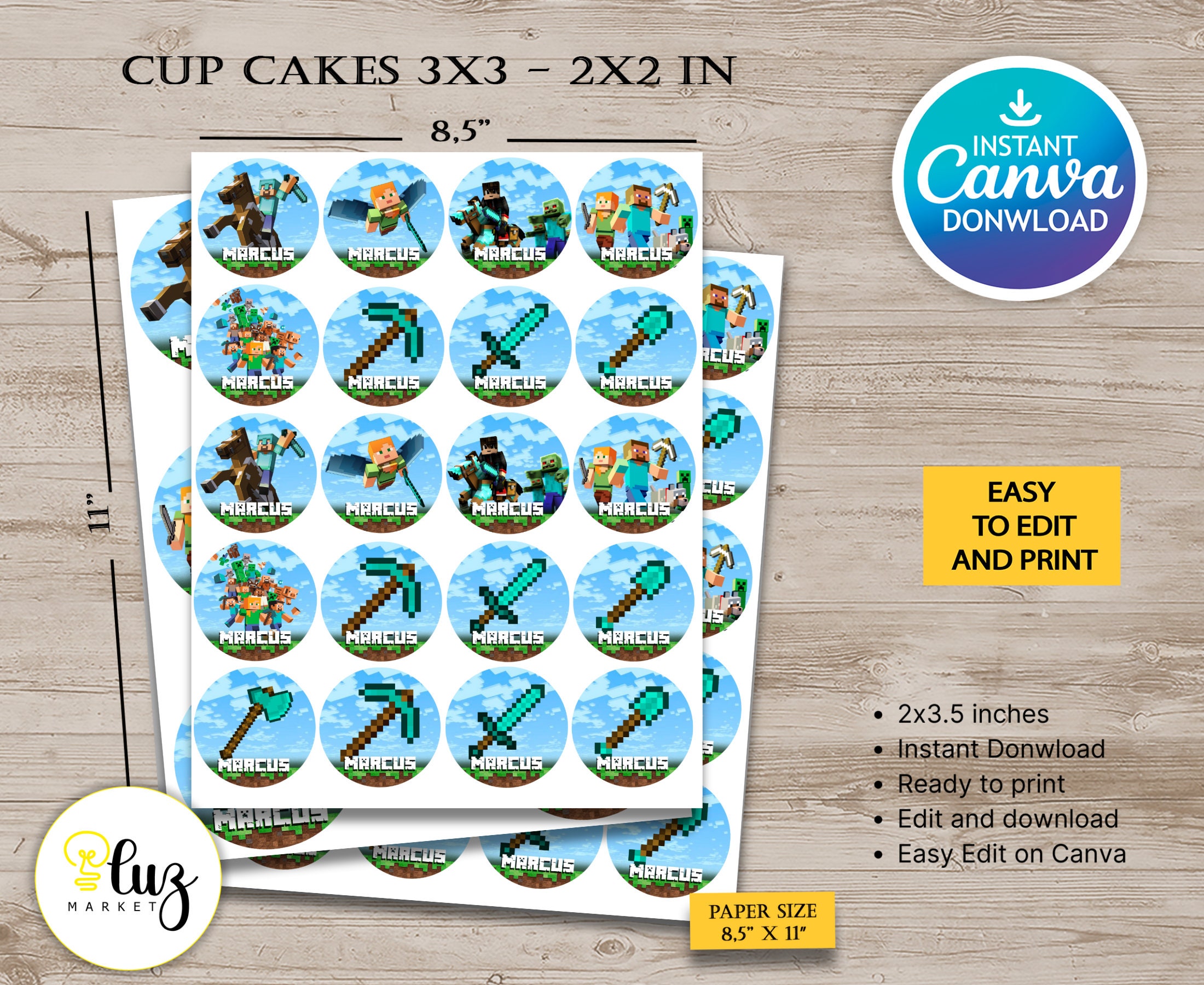 Minecraft Cup Cakes Toppers Minecraft Birthday Cup Cakes, Minecraft Cup ...