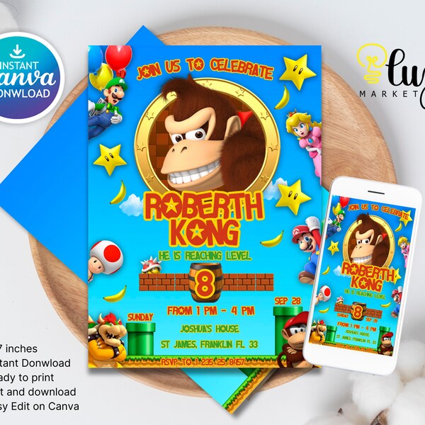 Super Mario Donkey Kong Invitation - Etsy