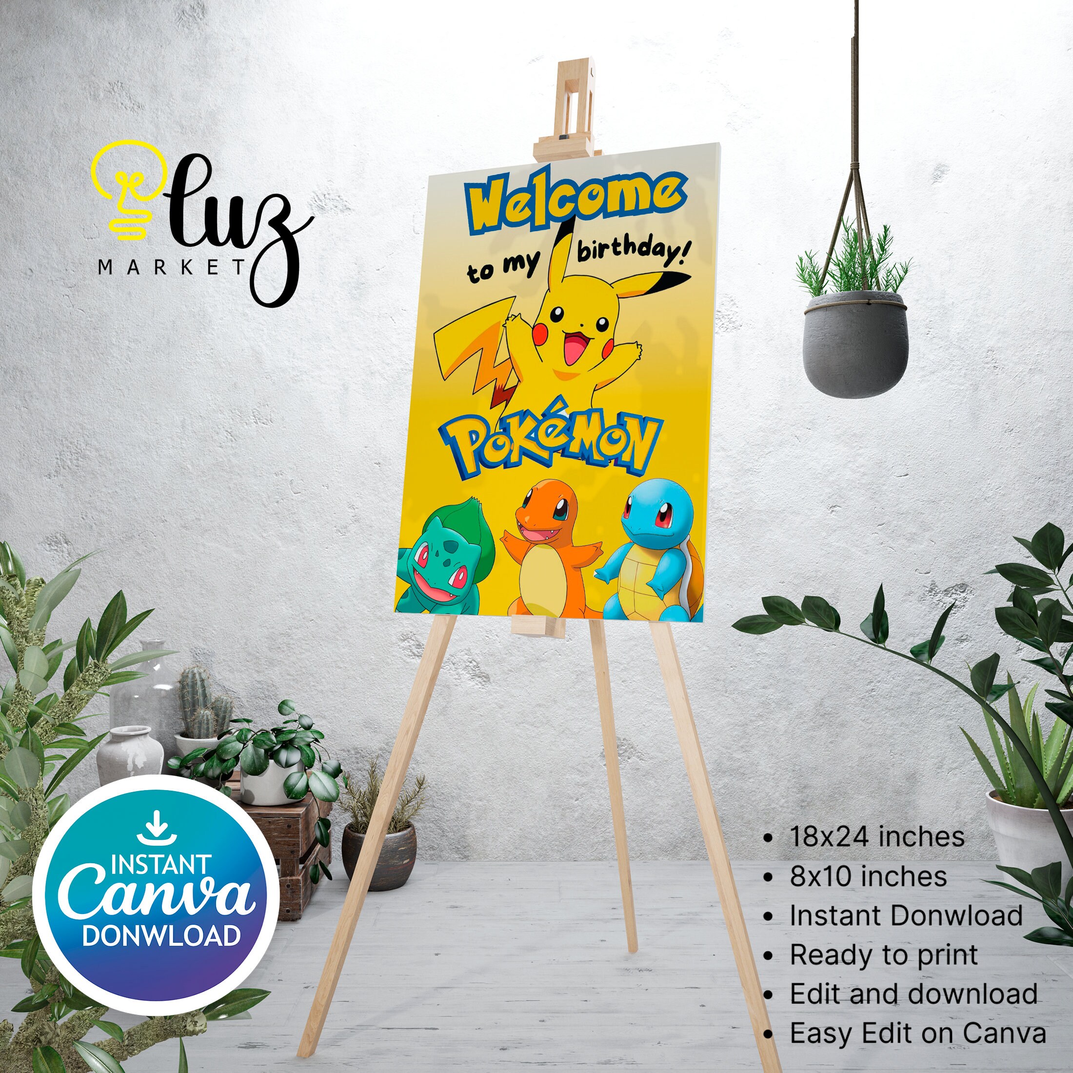 Pikachu Birthday Welcome Sign, Poke Custom Birthday Welcome Sign ...