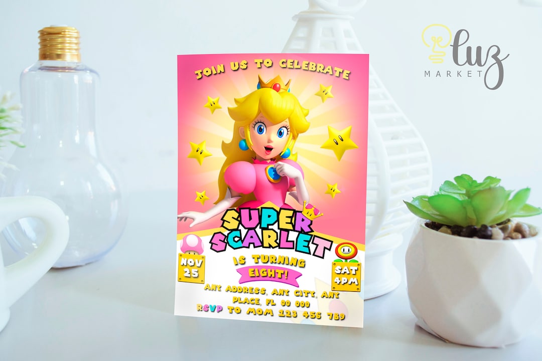 Invitación de la princesa Peach Super Mario Princess Birthday Invitar ...