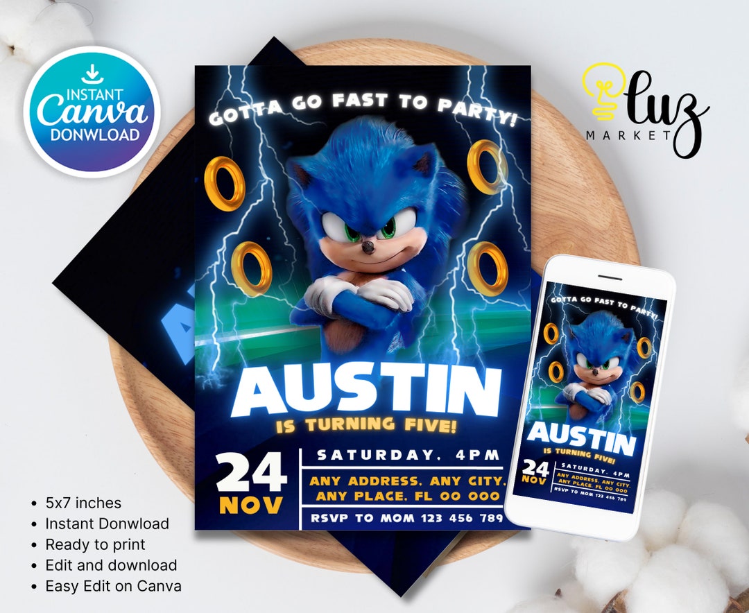 Sonic Invitation | Sonic Birthday Invitation | Sonic Party Invite ...