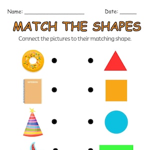 Preschool Worksheet Match the Shapes Printable 2 Pages - Etsy