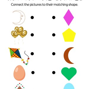 Preschool Worksheet Match the Shapes Printable 2 Pages - Etsy