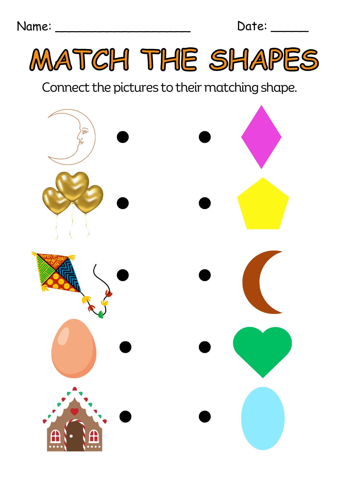 Preschool Worksheet Match the Shapes Printable 2 Pages - Etsy