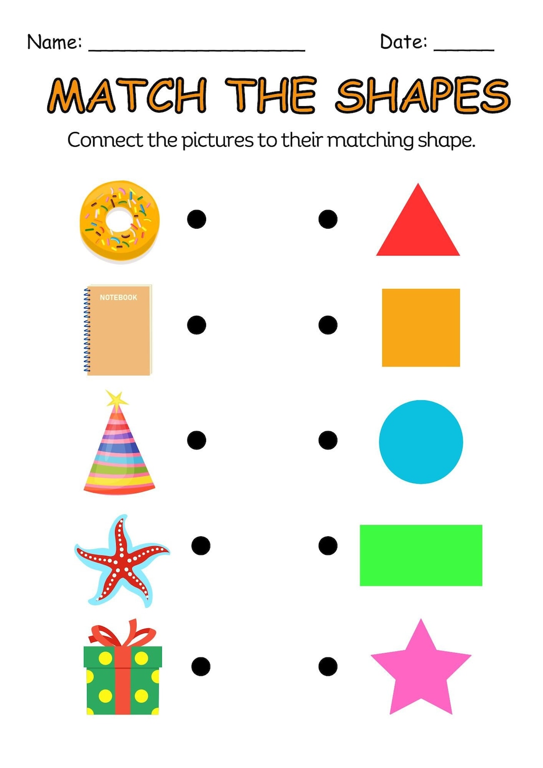 Preschool Worksheet Match the Shapes Printable 2 Pages - Etsy