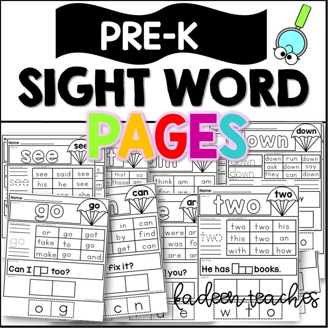 Sight Word Activity Pages-pre-k Word List - Etsy