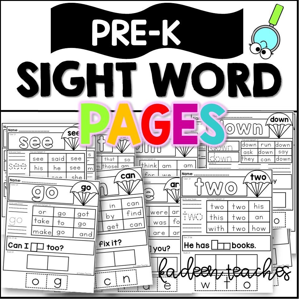 Sight Word Activity Pages-pre-k Word List - Etsy
