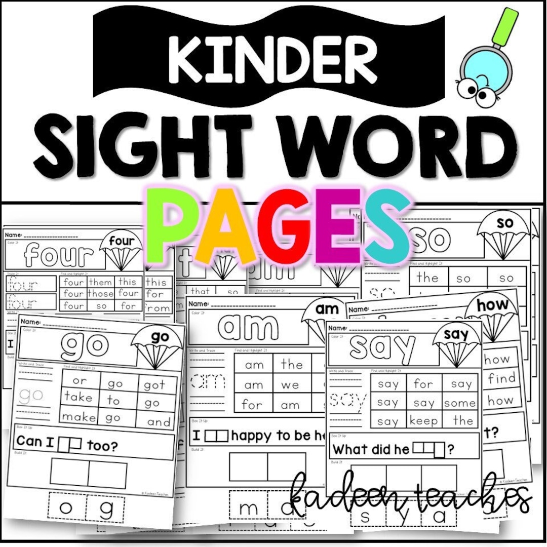 Sight Word Activity Pages-kindergarten Word List - Etsy