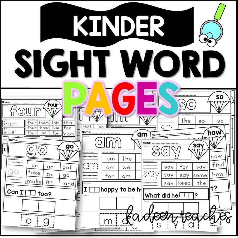 Sight Word Activity Pages-kindergarten Word List - Etsy