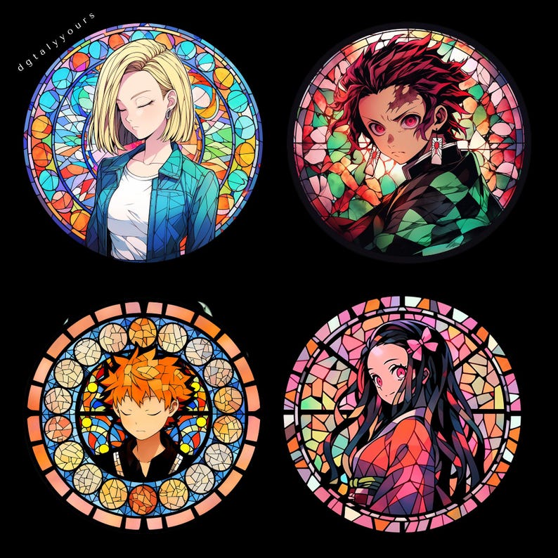100 Anime T-shirt Stained Glass Design for Clothing Business and ...
