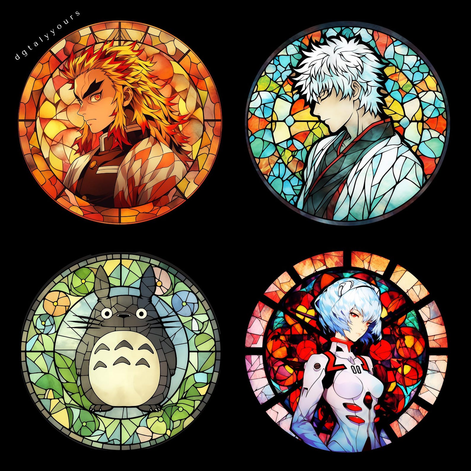 100 Anime T-shirt Stained Glass Design for Clothing Business and ...