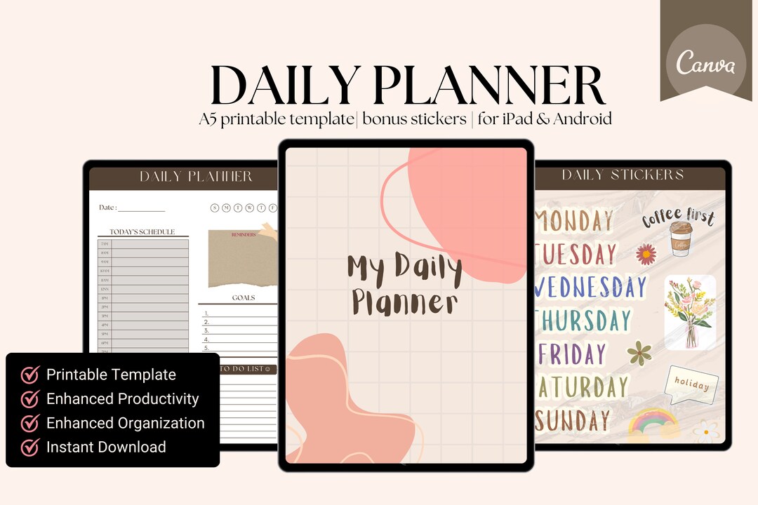 Editable A5 Format Daily Routine Notepad With Printable Stickers for ...