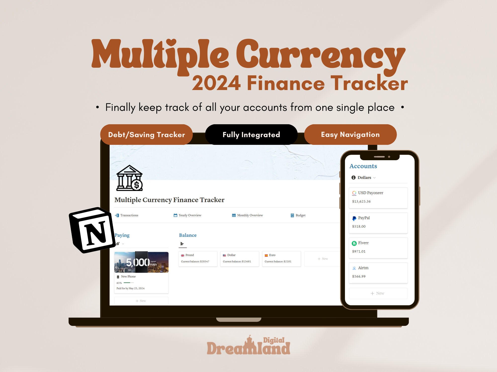 Multiple Currency 2024 Finance Tracker Notion Template, Notion Template ...