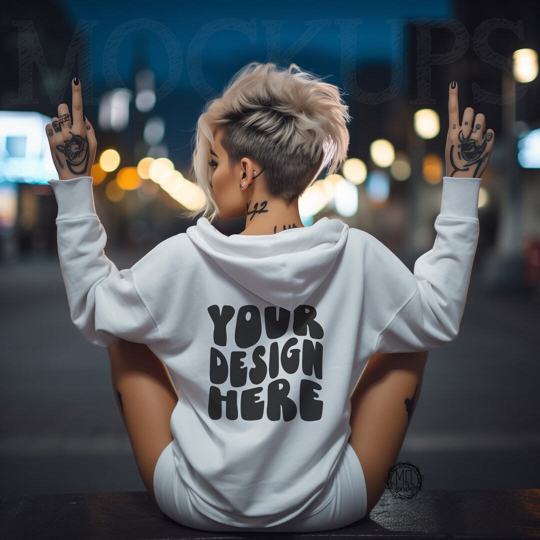 Female White Hoodie Sweatshirt Mockup / Women's Sweatshirt Mock-up ...