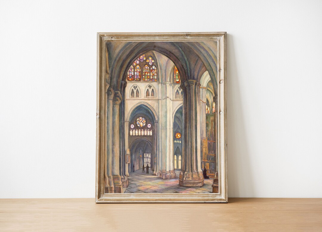 Cathedral Interior Oil Painting: Catholic Art, Neutral Wall Art ...
