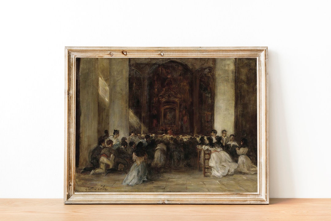 Vintage Catholic Mass Oil Painting, Catholic Art Print, Traditional ...