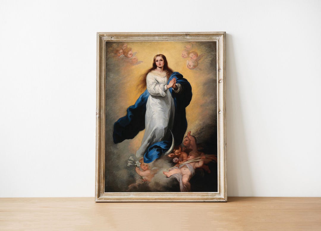 Antique Immaculate Conception Oil Painting: Catholic Wall Art, Virgin ...
