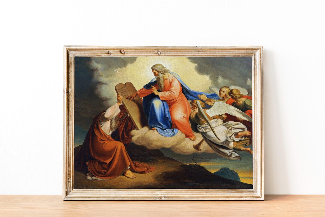 Moses Receives the Ten Commandments Oil Painting, Catholic Wall Art ...