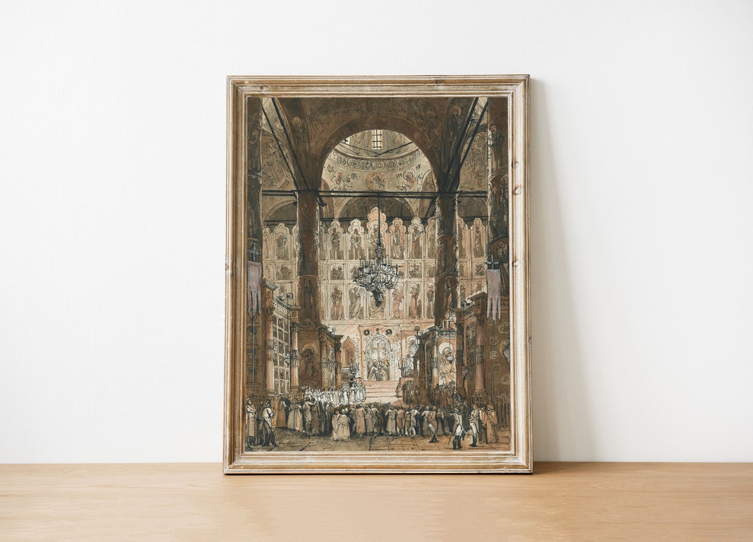 Catholic Mass Watercolor Painting: Catholic Wall Art, Antique Decor ...