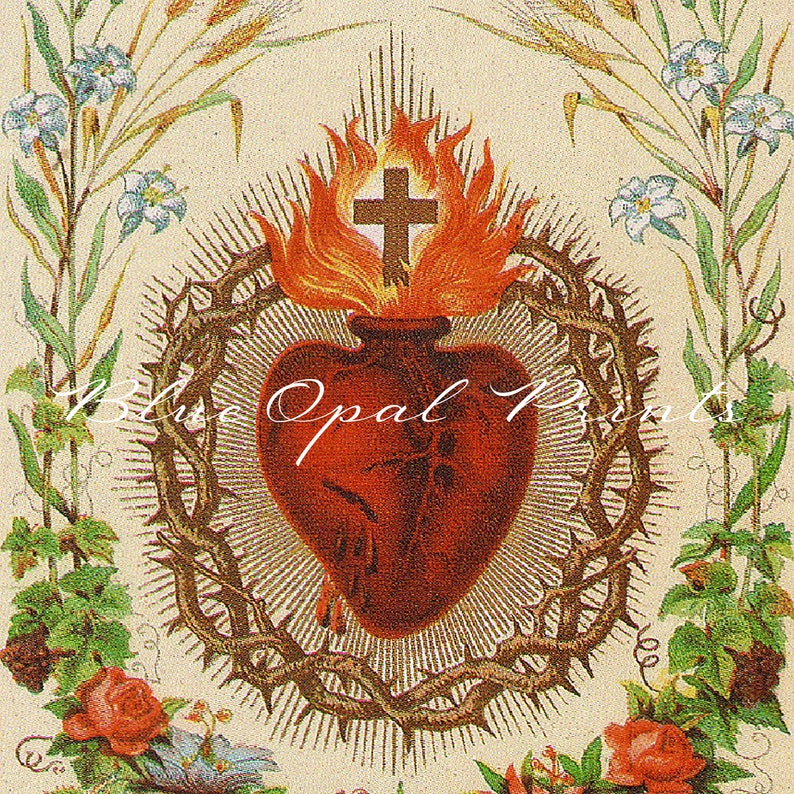 Vintage Sacred Heart Prints Set of 2, Catholic Art, Sacred Heart of ...