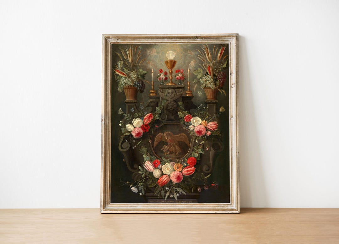 Holy Sacrament of the Altar Oil Painting: Catholic Wall Art, Antique ...