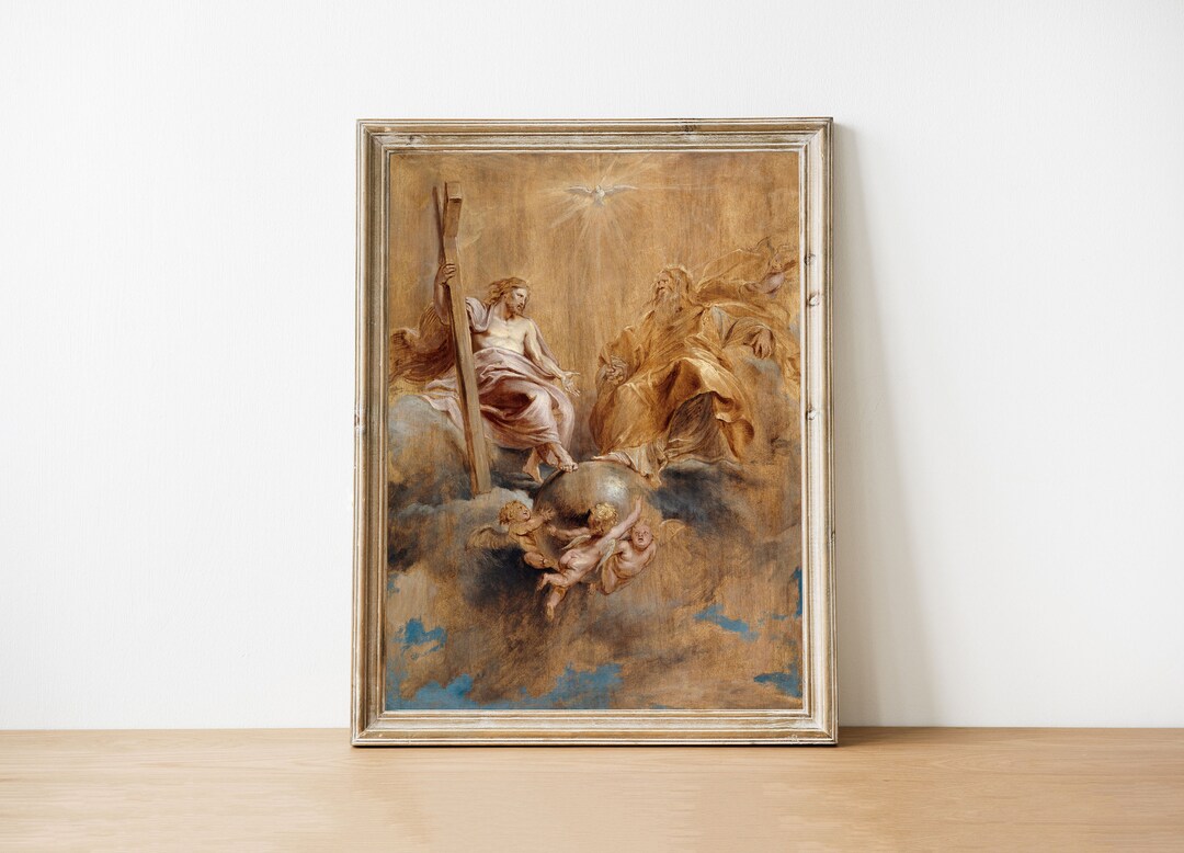 The Holy Trinity Oil Painting, Catholic Art, Neutral Wall Art, Catholic ...