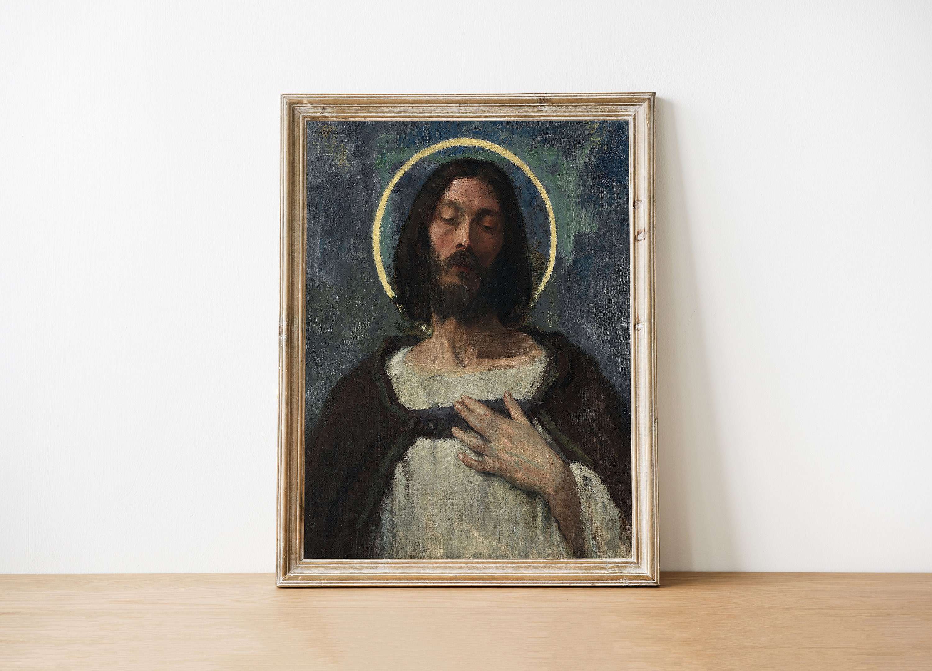 Rustic Jesus Christ Portrait Oil Painting, Catholic Art Print, Jesus ...