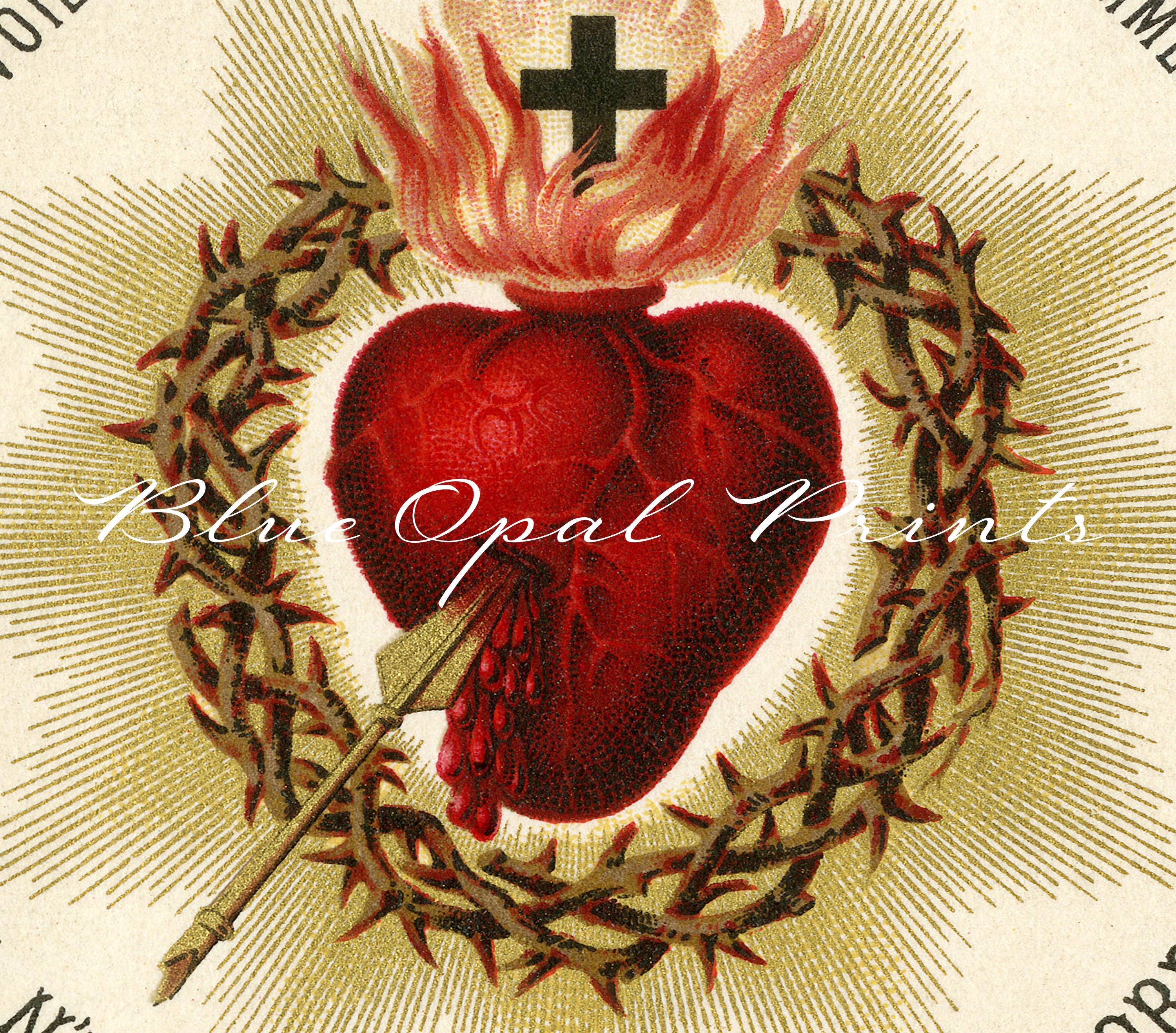 French Sacred Heart Print, Vintage Sacred Heart Printable, Catholic Art ...