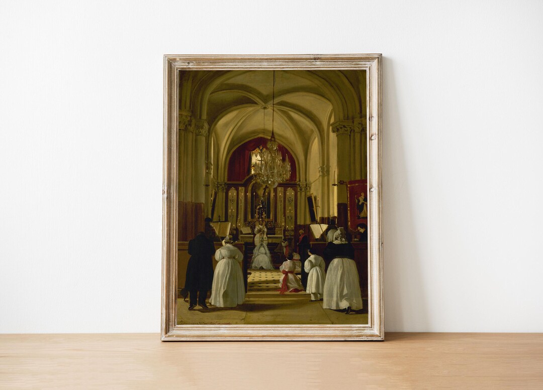 Antique First Communion Oil Painting: Catholic Wall Art, Traditional ...