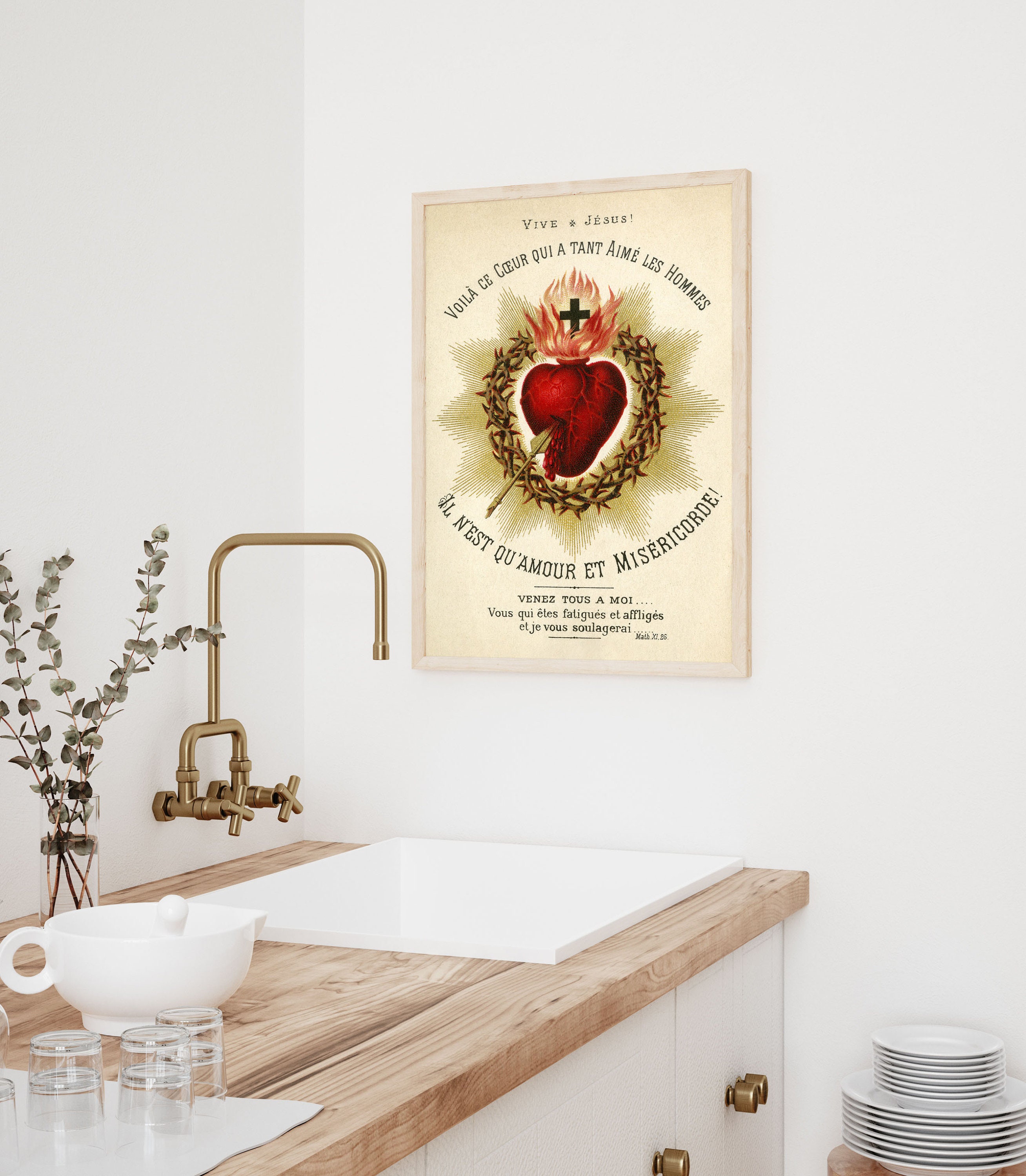 French Sacred Heart Print, Vintage Sacred Heart Printable, Catholic Art ...