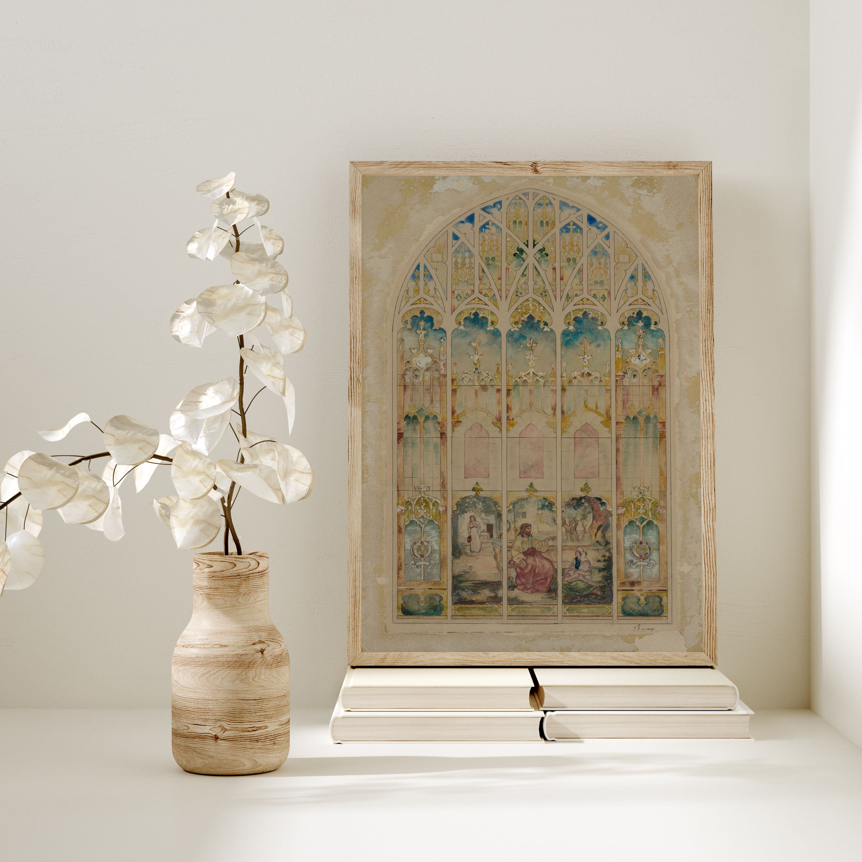 Chapel Stained Glass Window Painting, Catholic Art, Watercolor Print ...