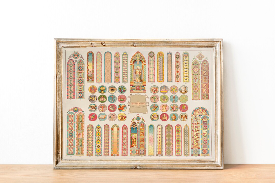 Church Stained Glass Window Designs Print, Catholic Art, Christian ...