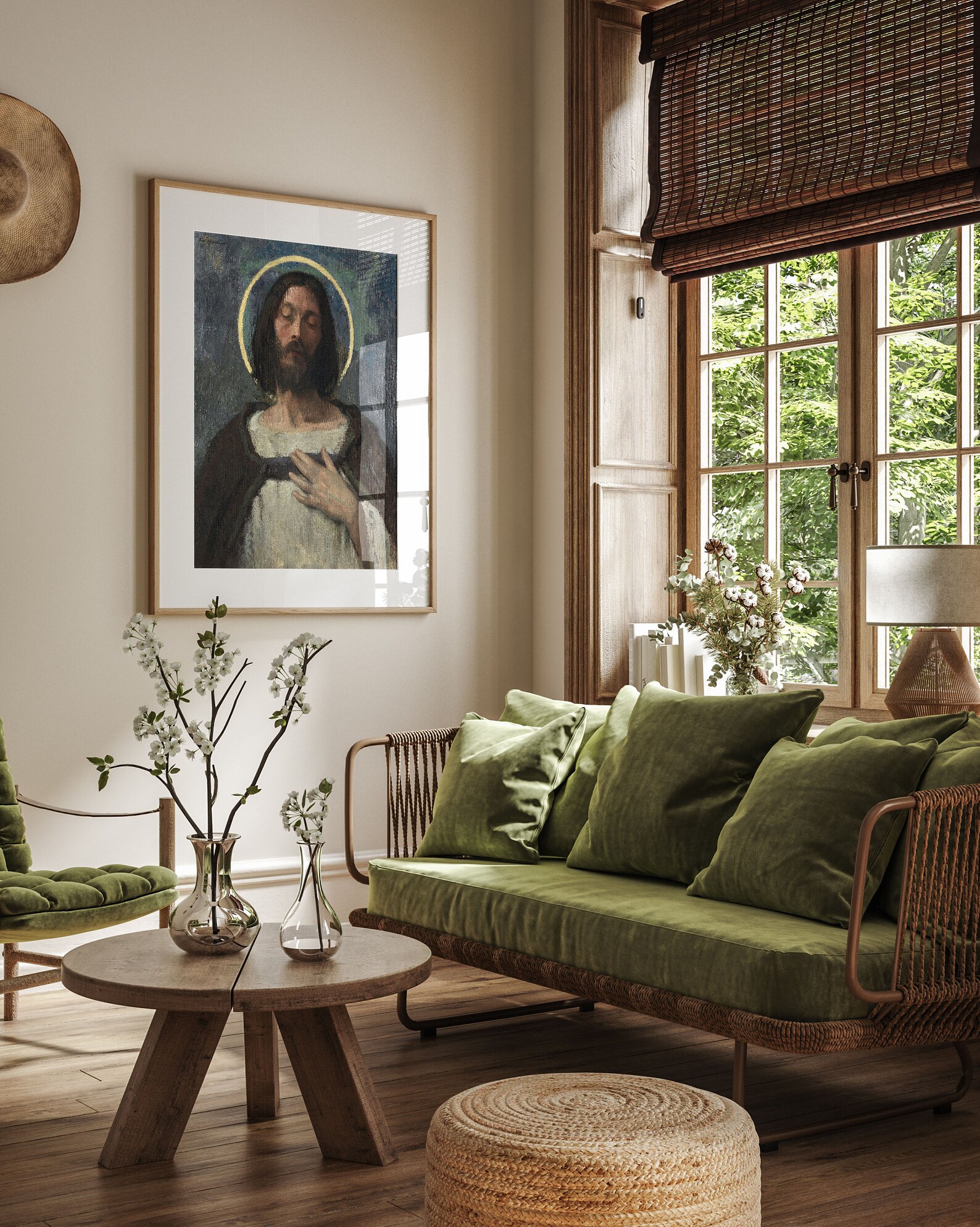Rustic Jesus Christ Portrait Oil Painting: Catholic Wall Art, Antique ...