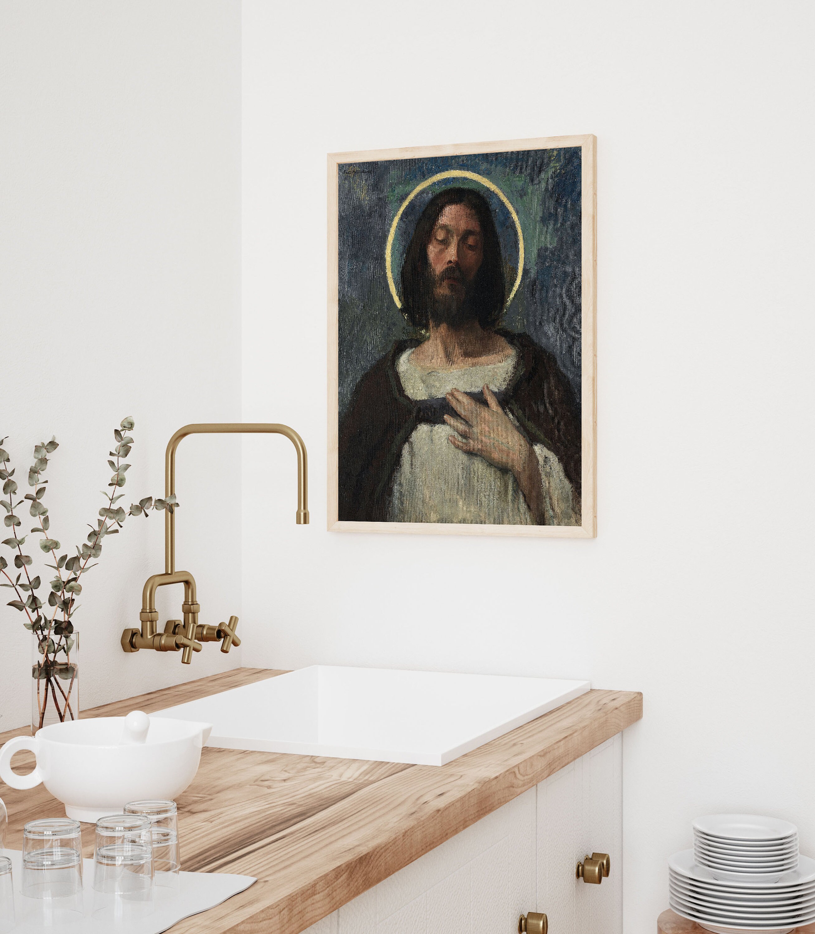 Rustic Jesus Christ Portrait Oil Painting, Catholic Art Print, Jesus ...
