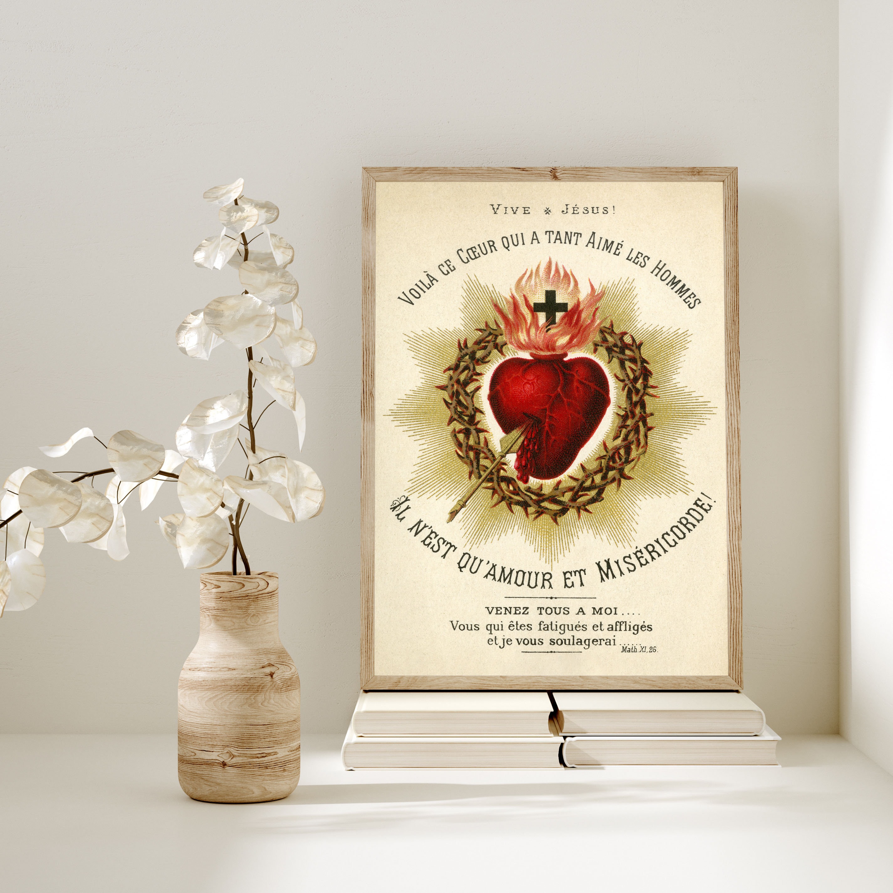 Antique Sacred Heart of Jesus Print Set of 2, Catholic Art Prints ...