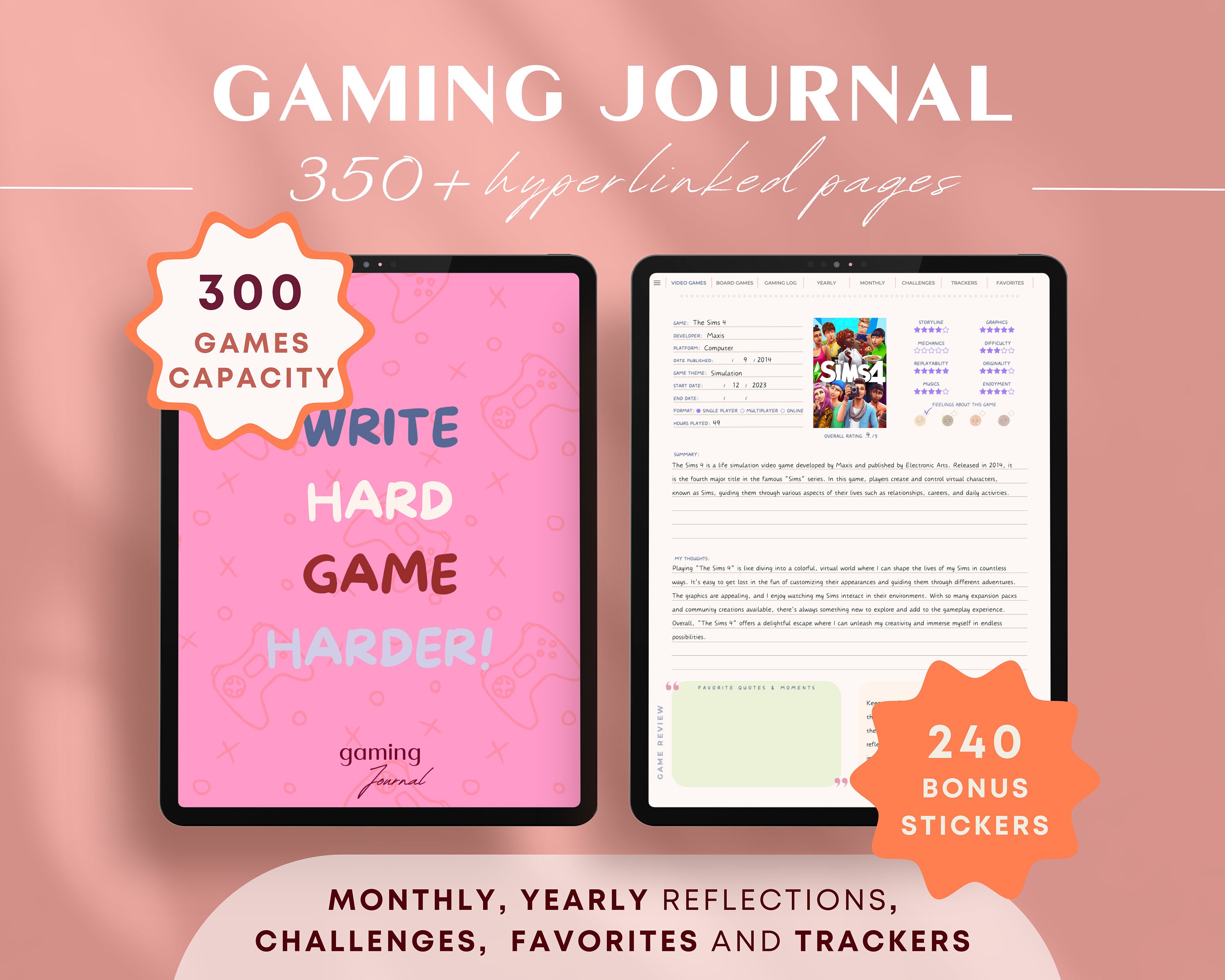 Gaming Journal for Video Games & Board Games, Digital Game Tracker With ...