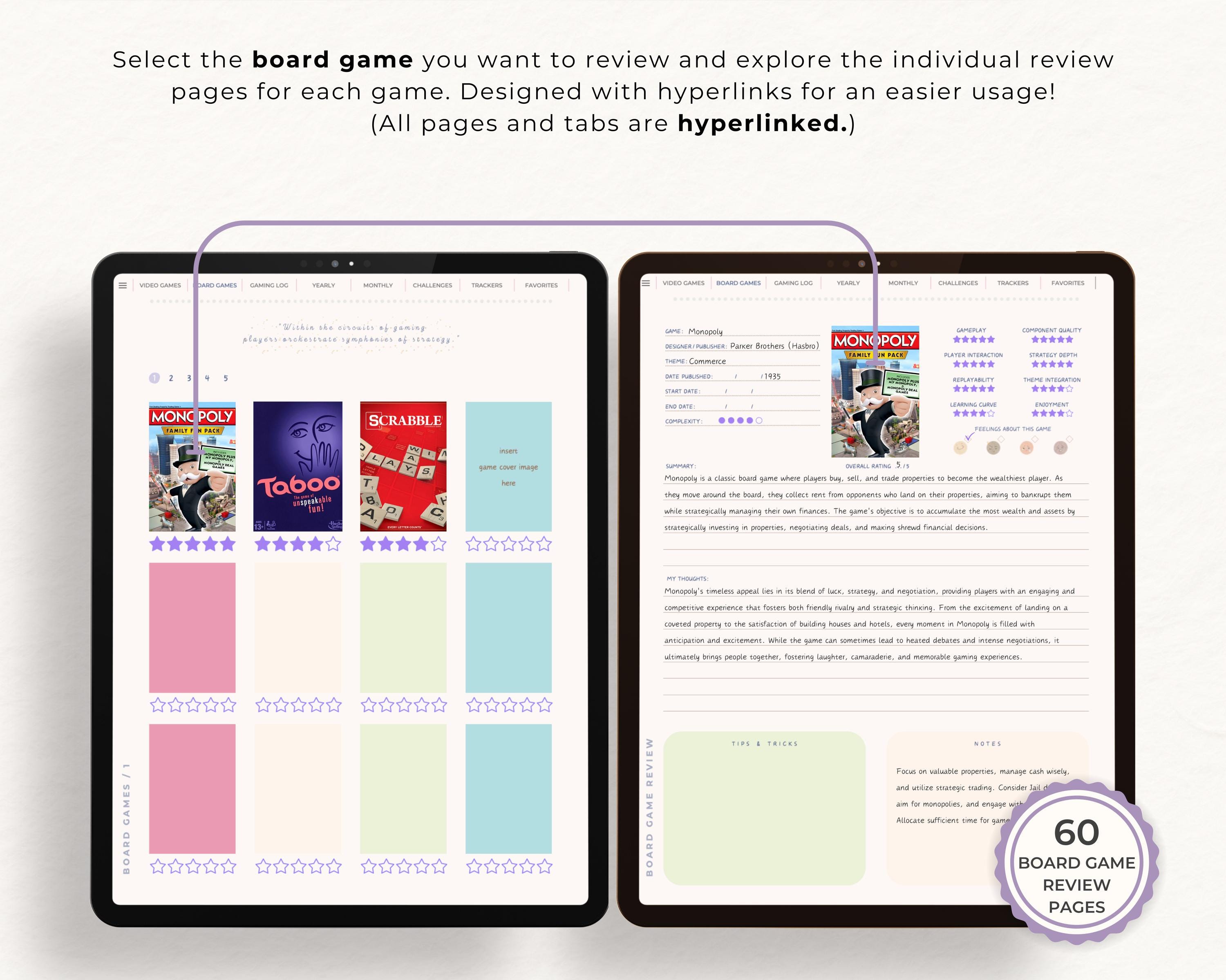 Gaming Journal for Video Games & Board Games, Digital Game Tracker With ...