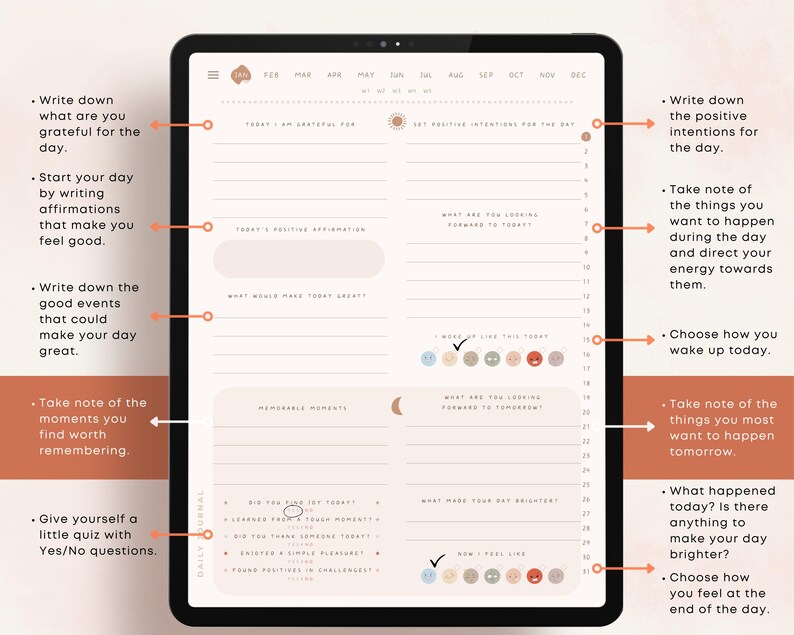 Gratitude Journal Printable Undated Hyperlinked Pages Daily iPad Pro ...