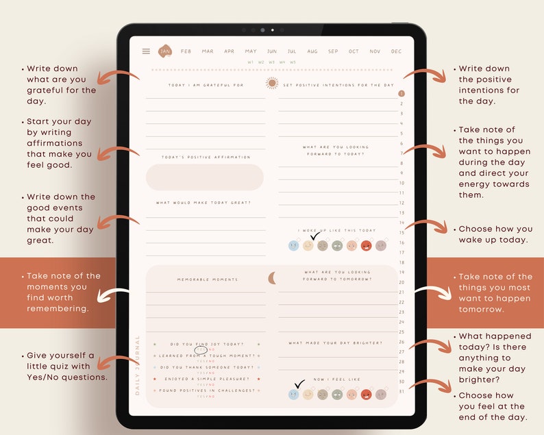 Gratitude Journal Printable Undated Hyperlinked Pages Daily iPad Pro ...
