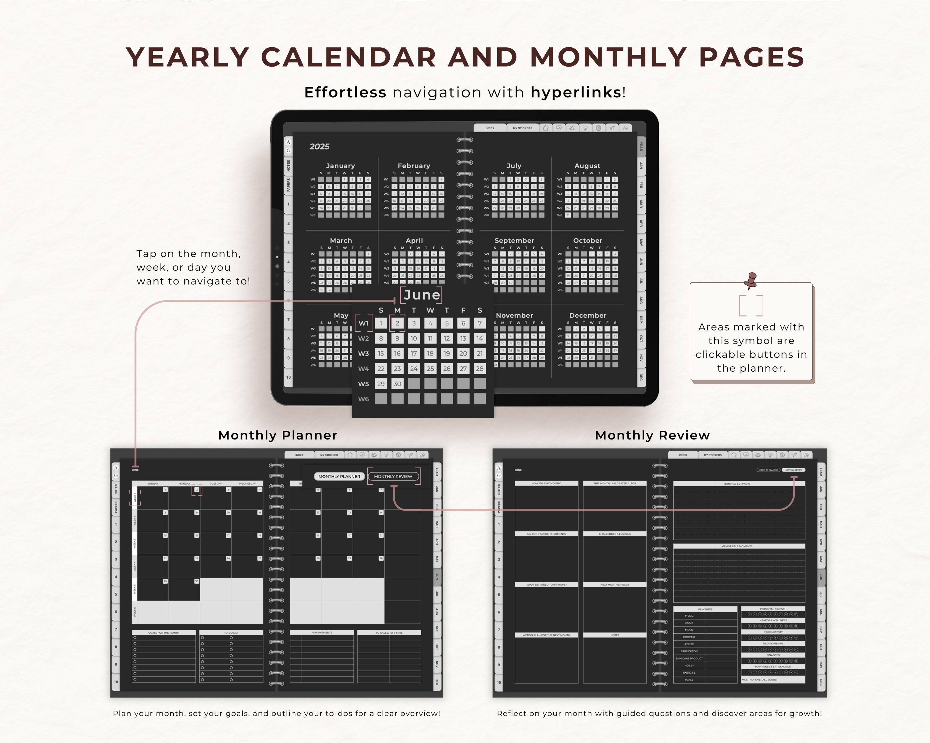 Dark Mode Digital Planner: All-in-one Life Planner, Goodnotes Template ...