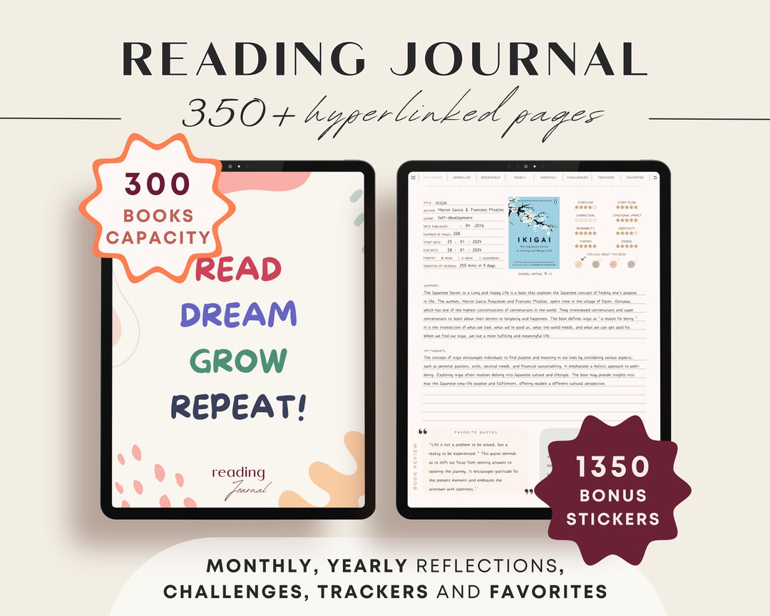Reading Journal Hyperlinked Pages 240 Books 60 Series Capacity Digital ...