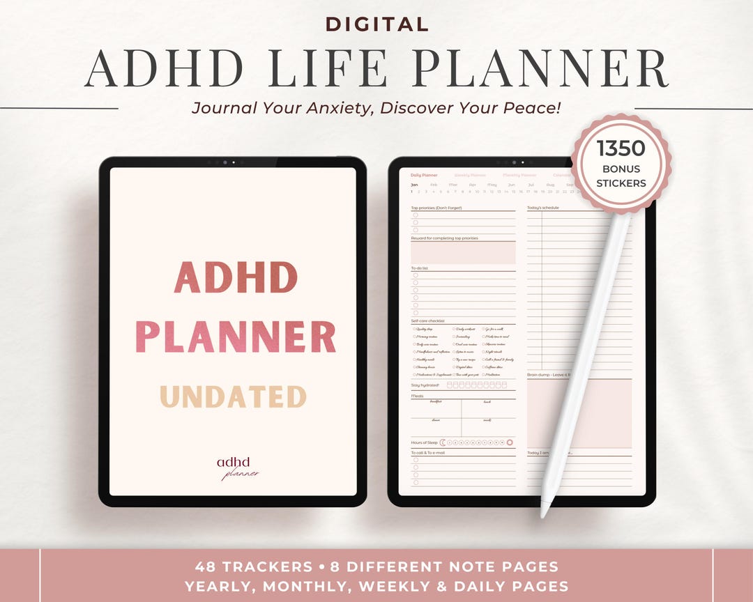 ADHD Life Planner Undated, 955 Pages, iPad & Android Planner, Adult ...