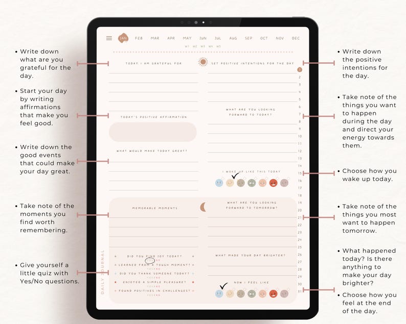 Gratitude Journal Printable Undated Hyperlinked Pages Daily iPad Pro ...