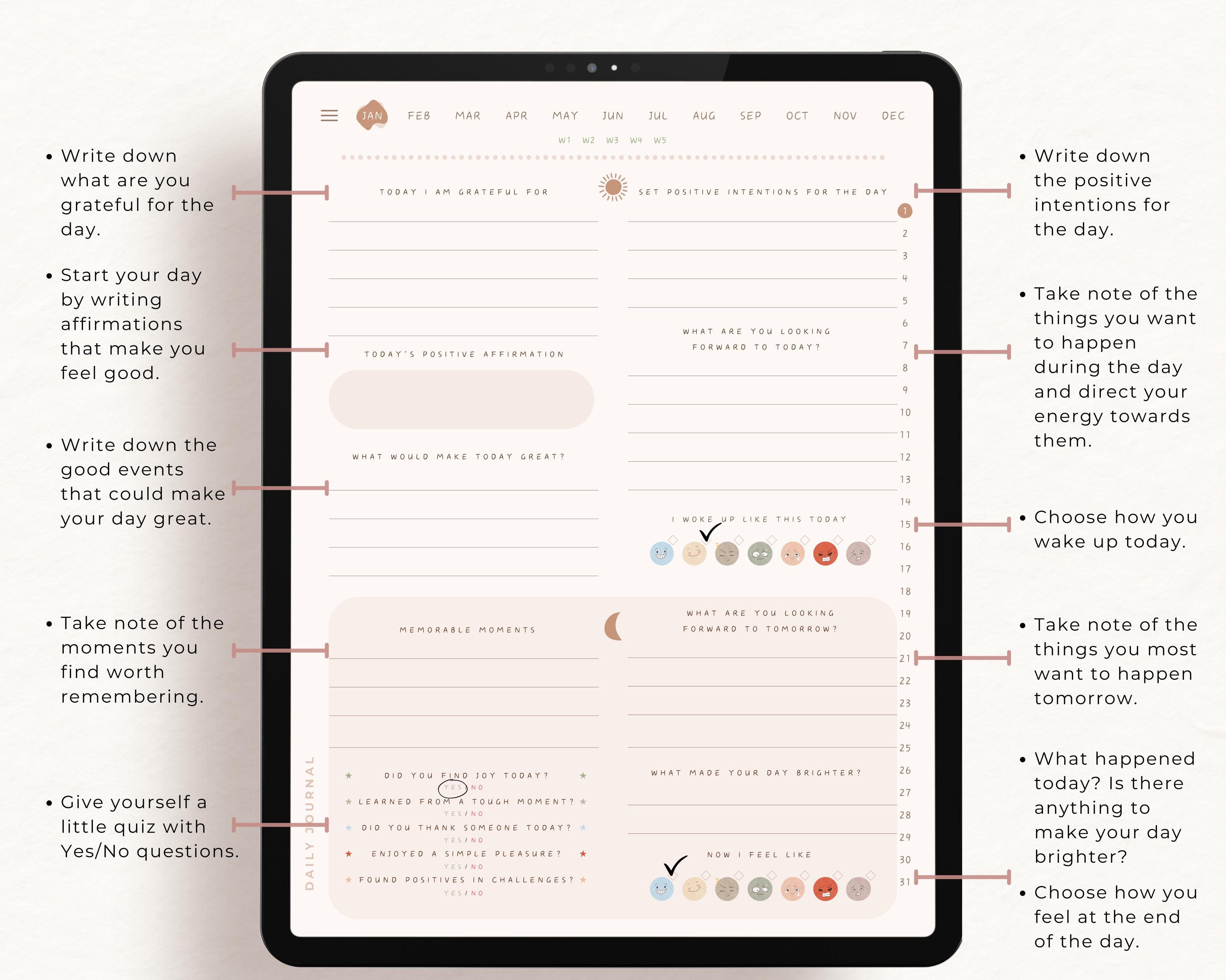 Gratitude Journal Printable Undated Hyperlinked Pages Daily iPad Pro ...