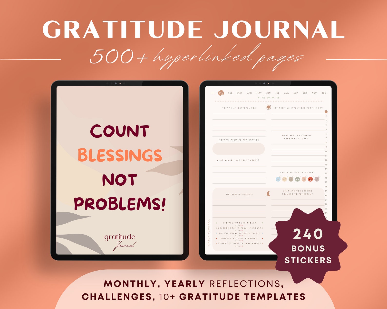 Gratitude Journal Printable Undated Hyperlinked Pages Daily iPad Pro ...