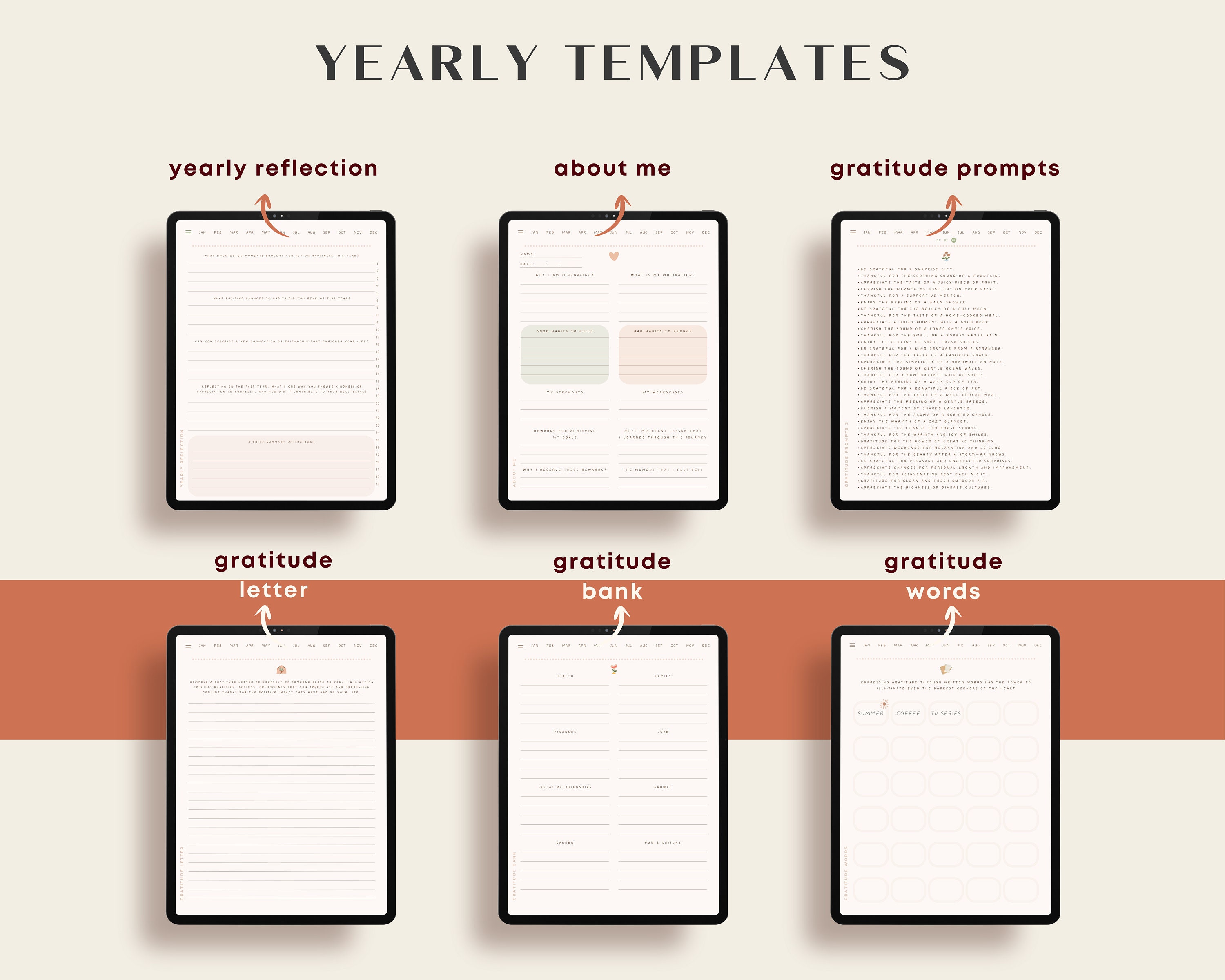 Gratitude Journal Printable Undated Hyperlinked Pages Daily iPad Pro ...