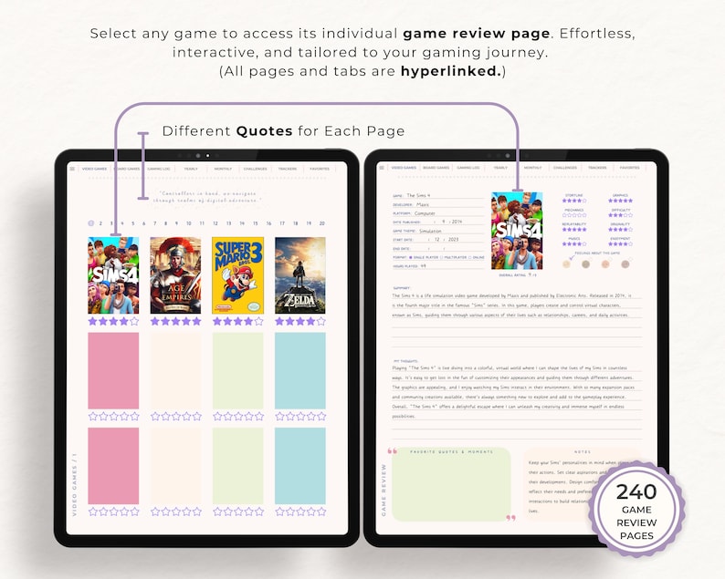 Gaming Journal for Video Games & Board Games, Digital Game Tracker With ...