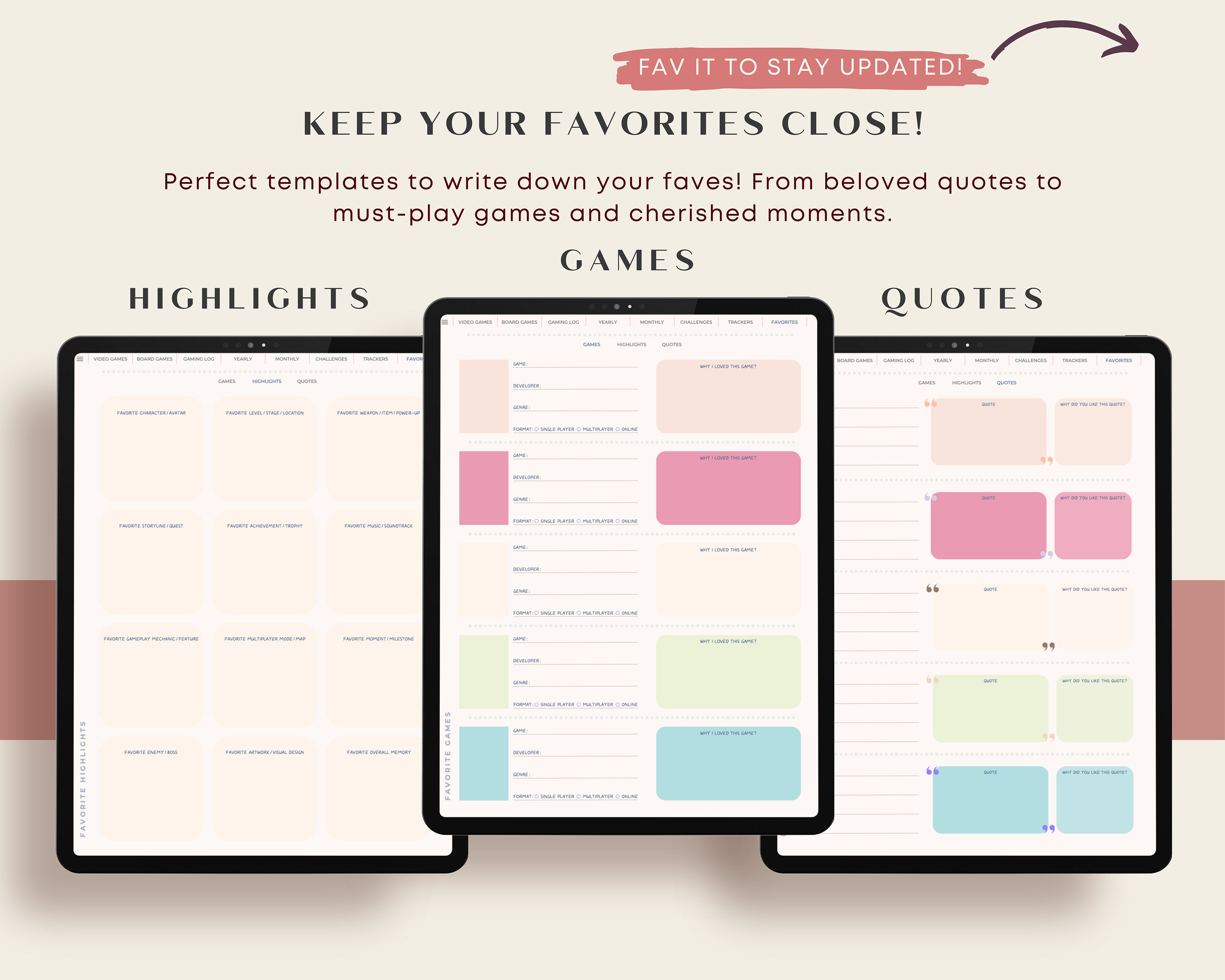 Gaming Journal for Video Games & Board Games, Digital Game Tracker With ...